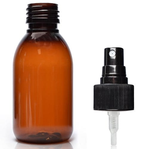 125ml Amber Plastic Medicine Bottle With Atomiser Spray - Ampulla