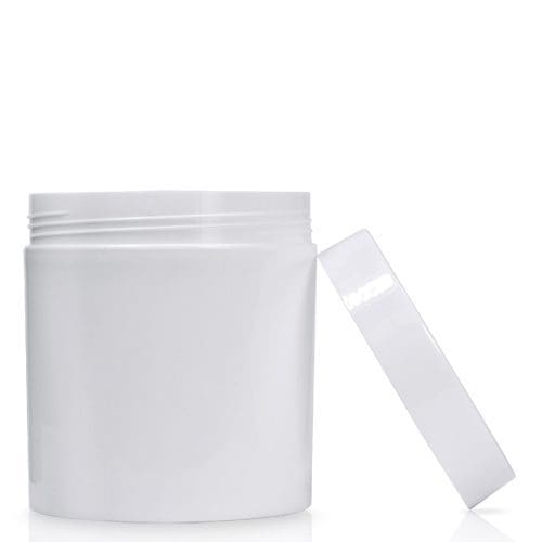 500ml 'Edge' White Plastic Cosmetic Jar With Lid - Ampulla Ltd