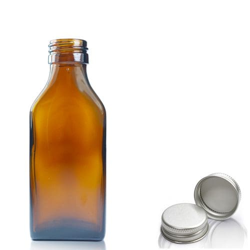 100ml Amber Glass Rectangular Bottle & Aluminium Cap - Ampulla LTD