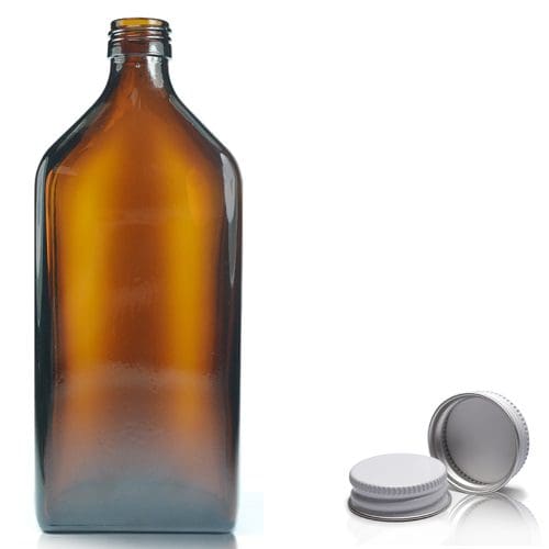 500ml Amber Glass Rectangular Bottle & Aluminium Cap - Ampulla LTD