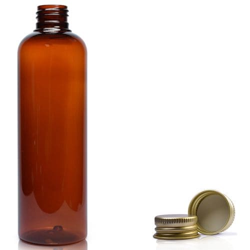 250ml Amber Plastic Bottle & Silver Cap - Plastic Packaging - Ampulla LTD