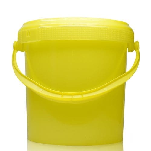 1 Litre Plastic Yellow Bucket With Handle & Lid | Ampulla.co.uk