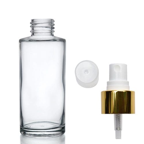 100ml Clear Glass Simplicity Bottle & Gold Atomiser Spray - Ampulla Ltd