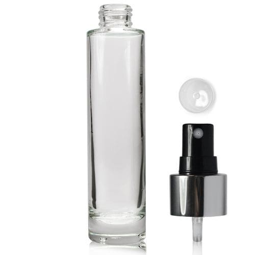 100ml Clear Glass Cylindro Bottle With Silver Atomiser Spray - Ampulla