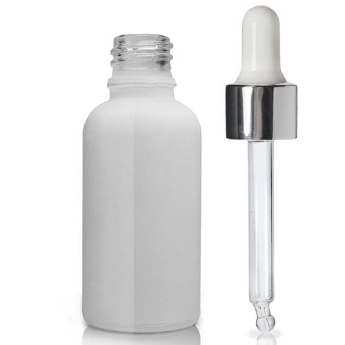30ml White Glass Dropper Bottle With Luxury Pipette - Ampulla Ltd