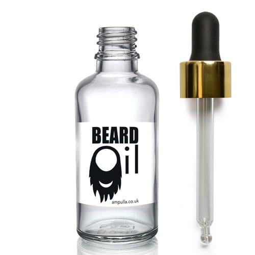30ml Clear Glass Beard Oil Bottle With Luxury Gold Pipette & Wiper