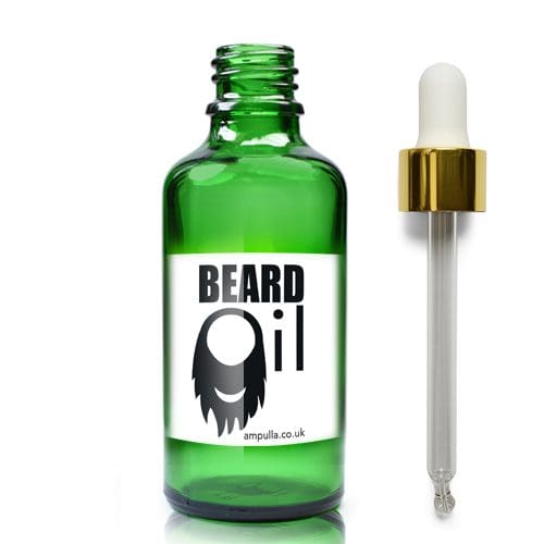 50ml Green Glass Beard Oil Bottle With Luxury Gold Pipette & Wiper