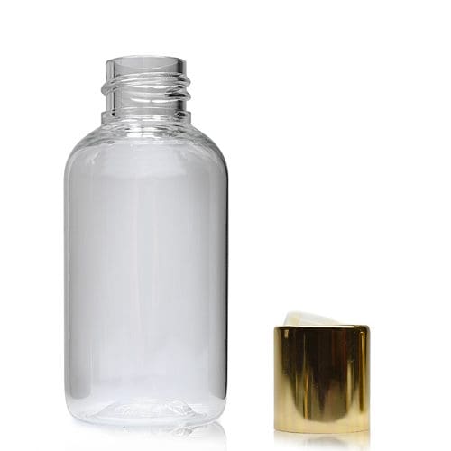 50ml PET Boston Bottle With Gold Disc-Top Cap - Ampulla